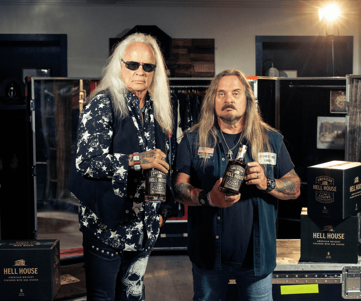 Rickey Medlocke and Johnny Van Zant showing off Hell House Whiskey ...